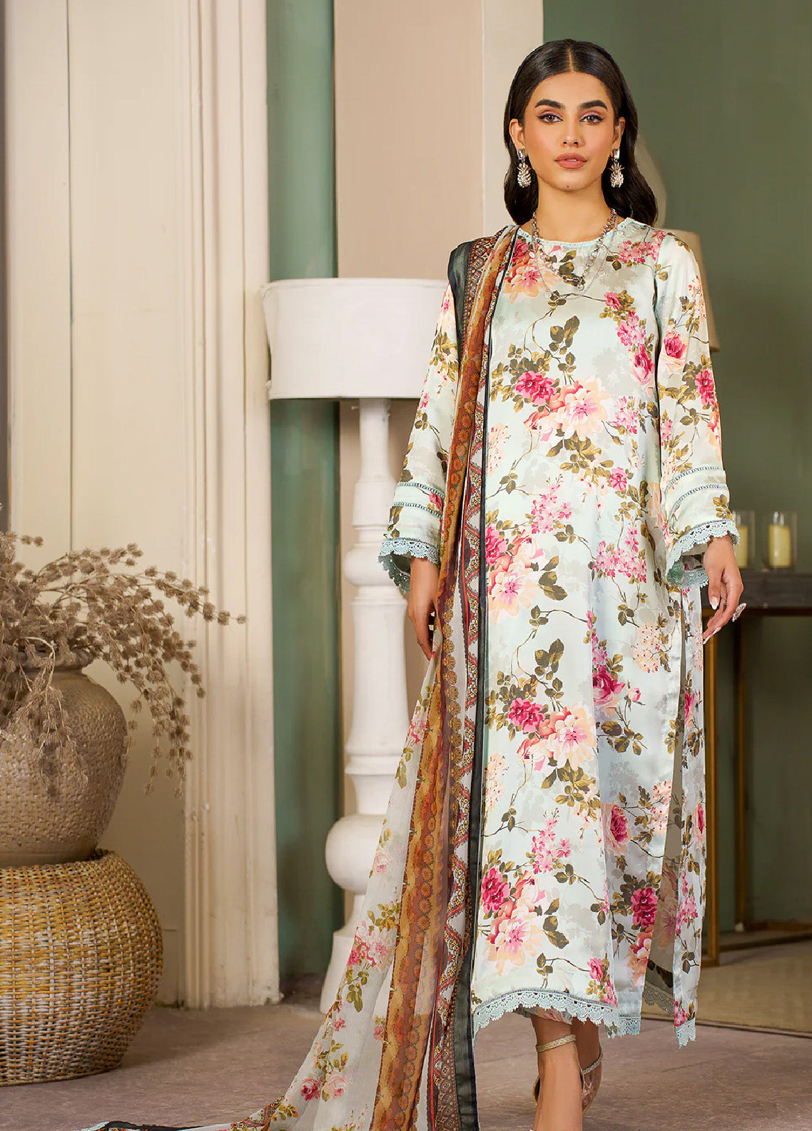 Zarif Printed Silk Unstitched 3 Piece Suit - ZF24PS ZSP 02 AQUA – Bagallery