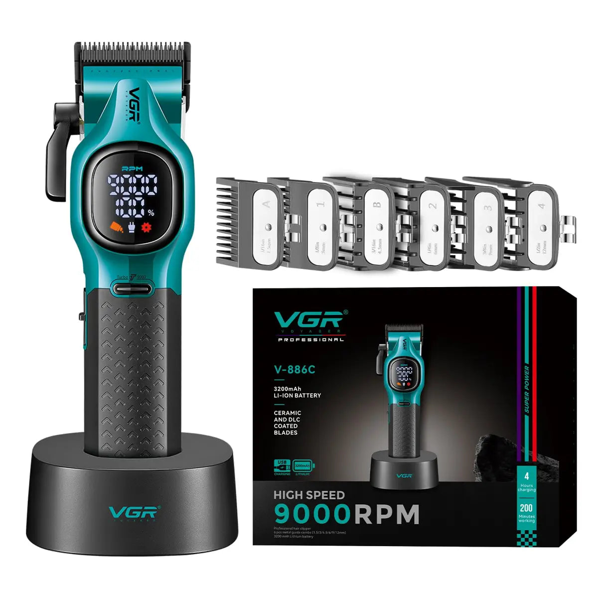 VGR - V-886C Professional Hair Clipper Ceramic & DLC Coated Blades, 6 ...