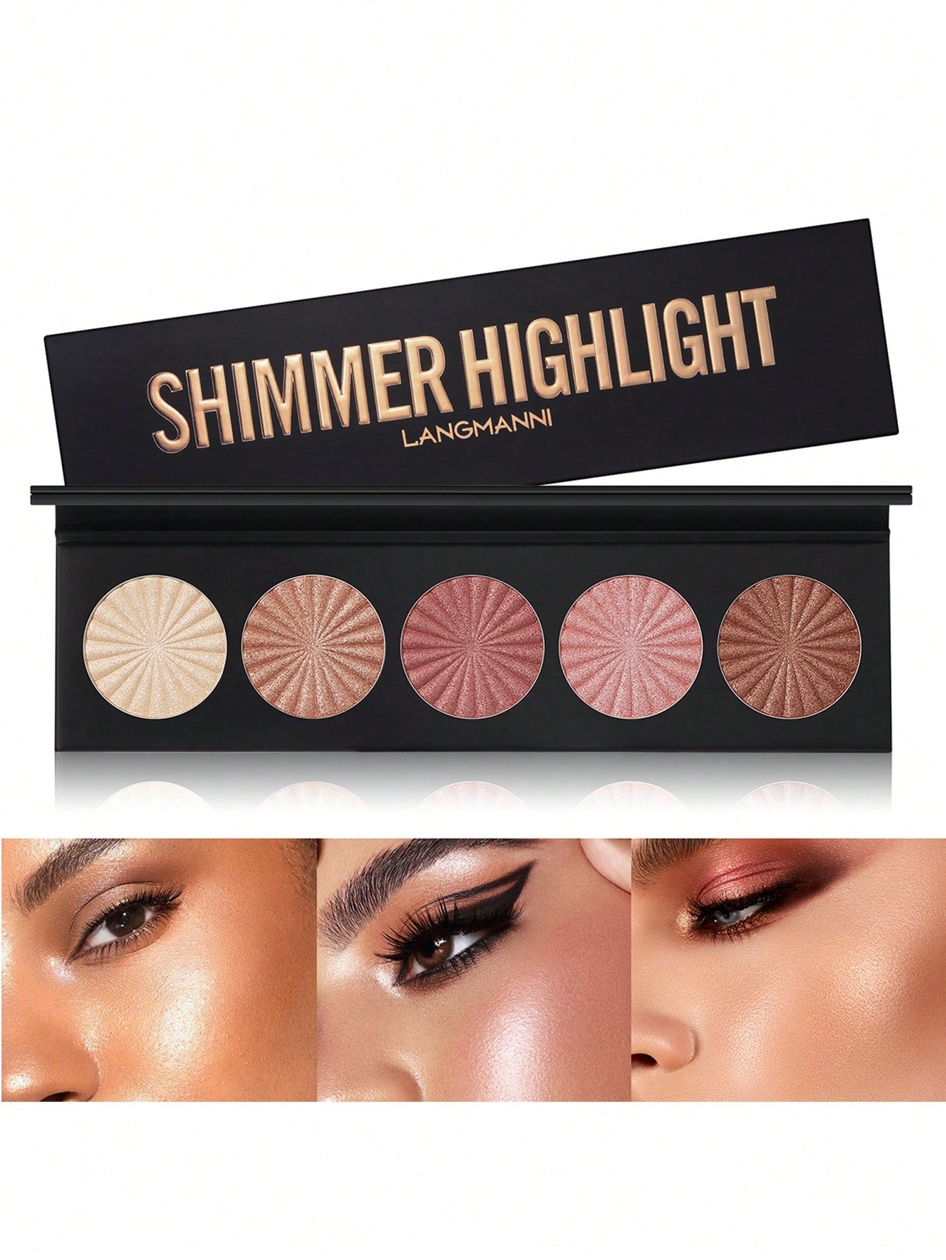 Shein - 5-Color Highlighter Powder Palette, Long-Lasting Facial Bronze ...