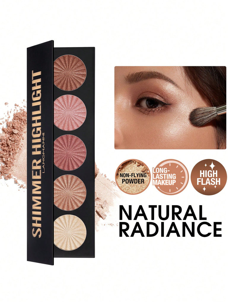 Shein - 5-Color Highlighter Powder Palette, Long-Lasting Facial Bronze ...
