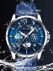 Shein - RUIG RUIGE Men's Quartz Watch With Moon Phase, Ocean Casual St ...