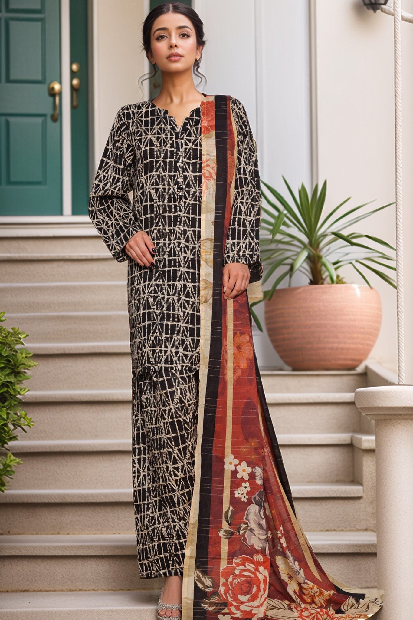 Sada Bahar Stitched 3 Piece Printed Cotton With Farshi Shalwar Vol-02 ...