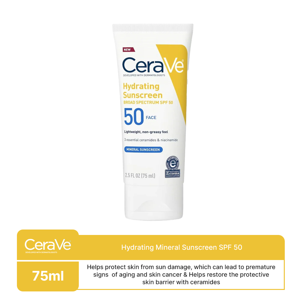 CeraVe- Hydrating Mineral Sunscreen SPF 50 Face Lotion 75ml – Bagallery