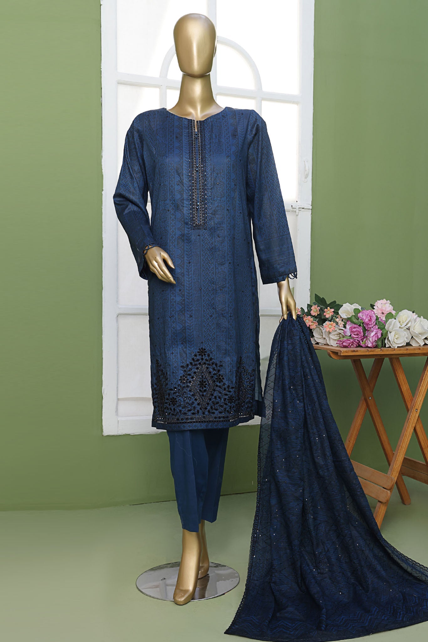 Elite By HZ Unstitched 3 Piece Emb Lawn Collection'2025-EC-216 - Navy ...
