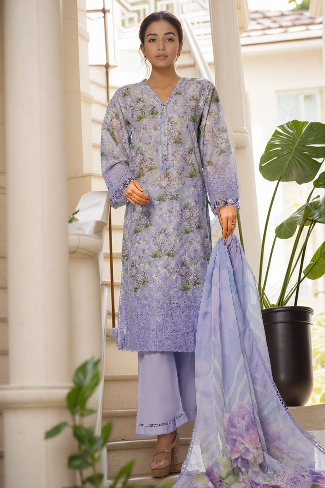 Sada Bahar Stitched 3 Piece Fusion Chikankari Collection'2025-CKP-Lila ...