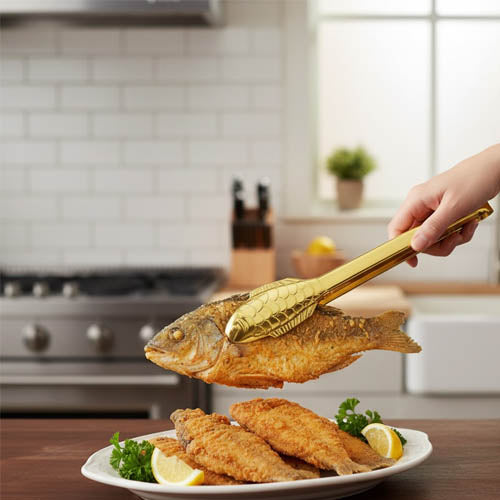 Aminas - Luxury Gold - Plated Fish Serving Tong | Decorative Steel Kit ...