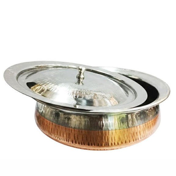 Aminas - Luxury Pure Copper Handa Serving Pot with Silver Polish Inter ...