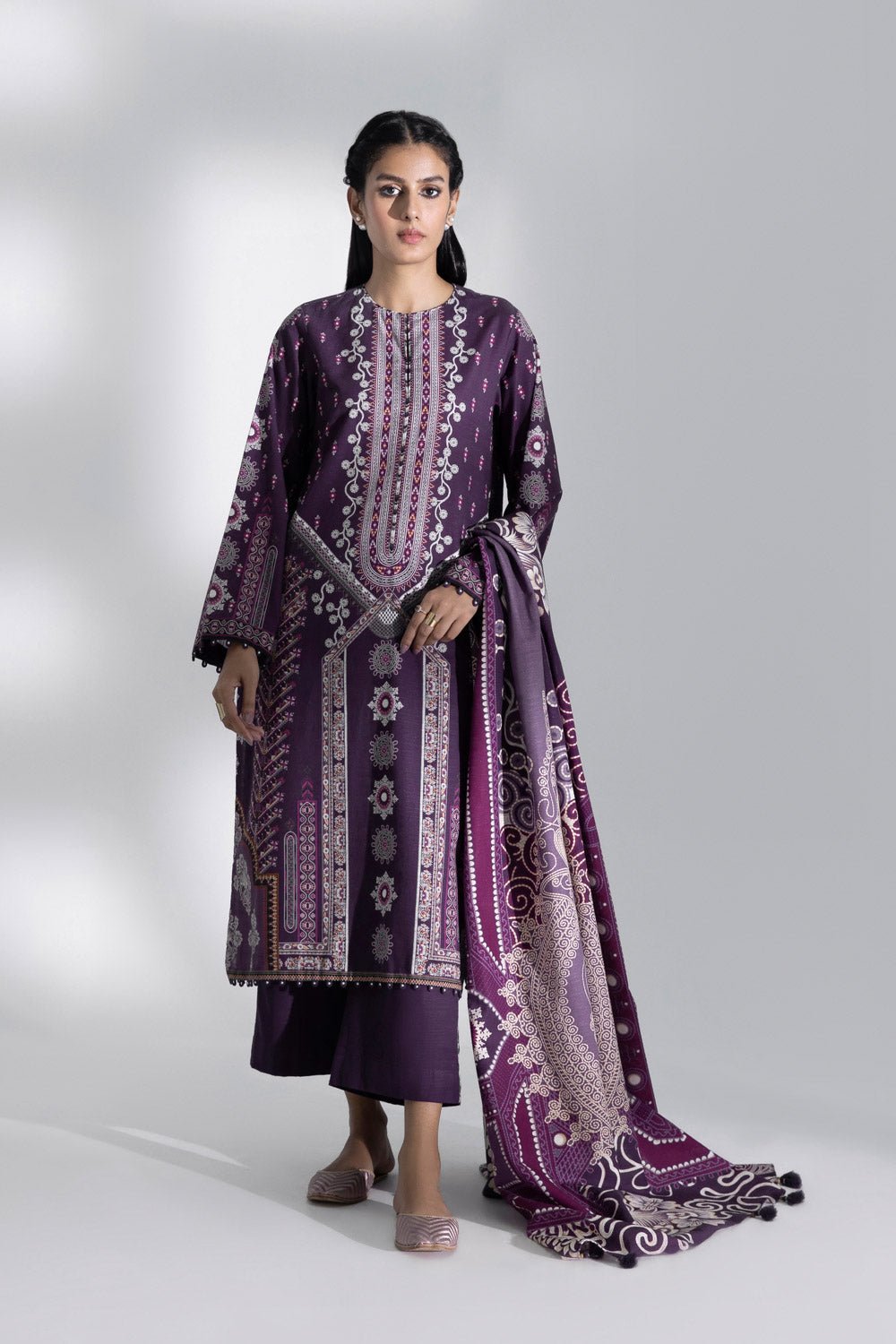 Sapphire- 3 Piece - Printed Khaddar Suit – Bagallery