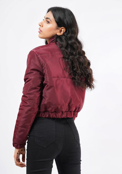 Nine90nine- Cropped Puffer Jacket - Maroon – Bagallery