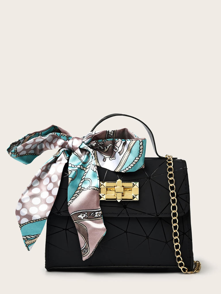Shein- Twilly Scarf Decor Geometric Graphic Satchel Bag – Bagallery