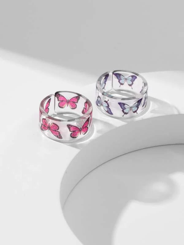 Shein - Butterfly Graphic Open Ring 2 Pcs – Bagallery