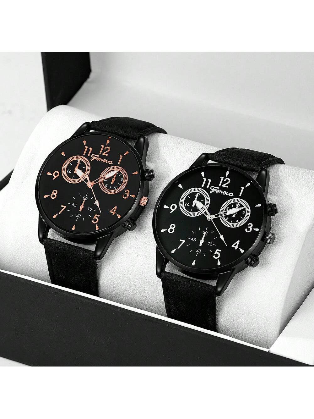 Shein - 1pair Couple's Quartz Watch With Pu Leather Strap, Suitable Fo ...