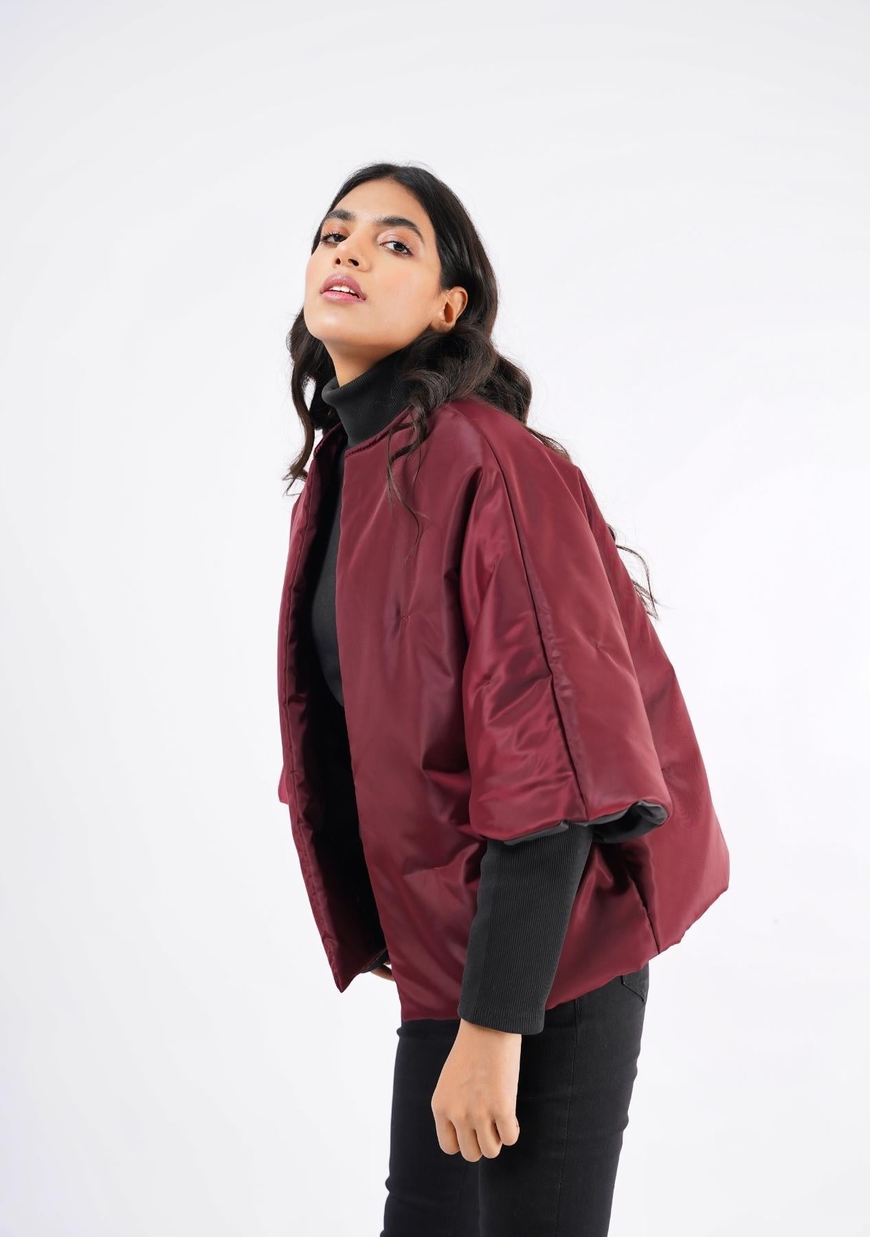 Nine90nine- Puffer Cape - Maroon – Bagallery