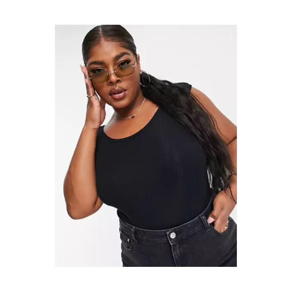 Asos- Threadbare Curve Ribbed Round Neck Bodysuit in Black – Bagallery