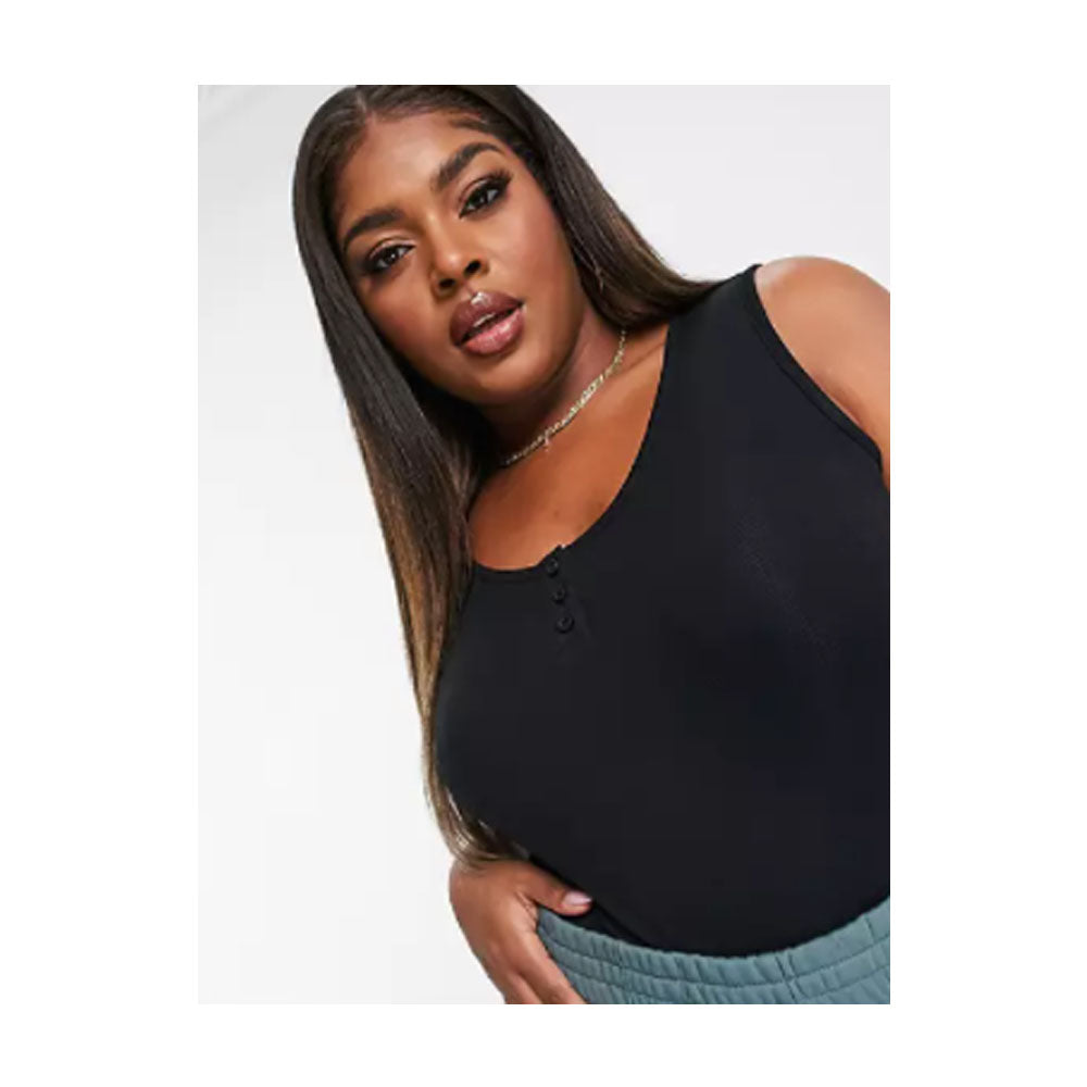 Asos- Threadbare Curve Ribbed Button Front Bodysuit in Black – Bagallery