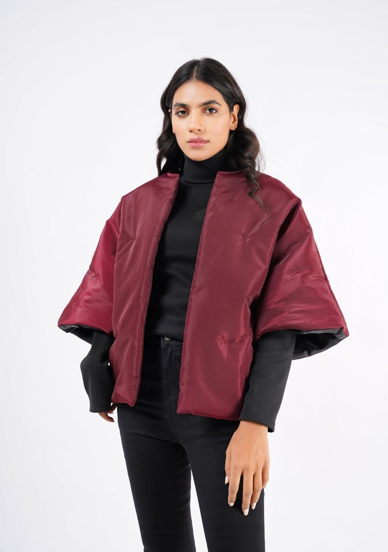 Nine90nine- Puffer Cape - Maroon – Bagallery