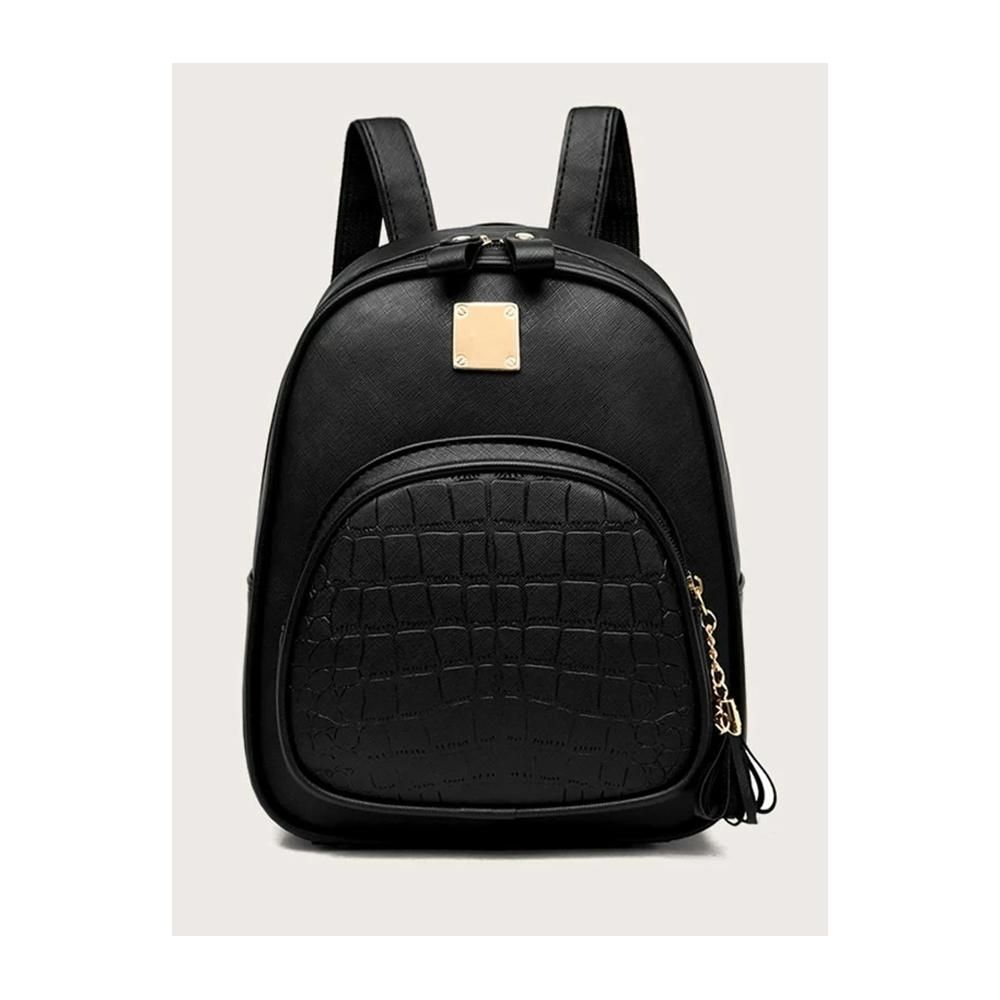 Shein- Black Crocodile Embroidered Front Pocket Backpack – Bagallery