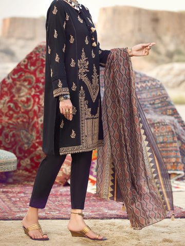 BLACK DOBBY JACQUARD 3 PIECE UNSTITCHED - AWP-3PS-334 – Bagallery