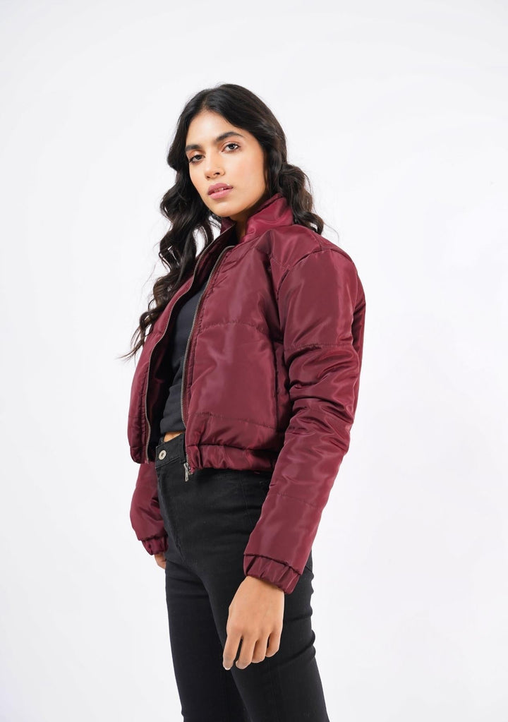 Nine90nine- Cropped Puffer Jacket - Maroon – Bagallery