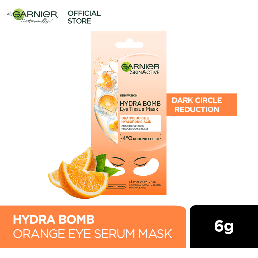 Garnier Hydra Bomb Eye Tissue Mask, Orange Juice Hyaluronic Acid Bagal ...