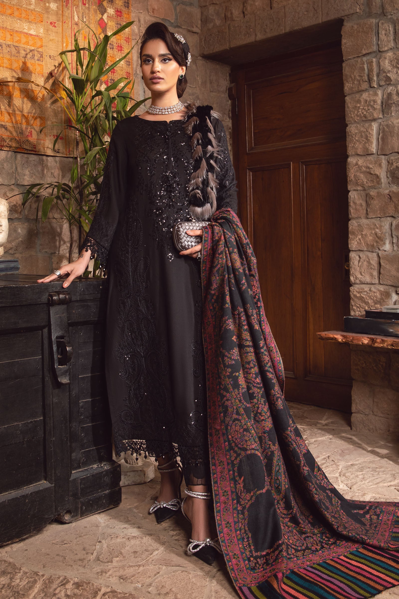 Maria B Linen - Unstitched Linen DL-1012-Black – Bagallery